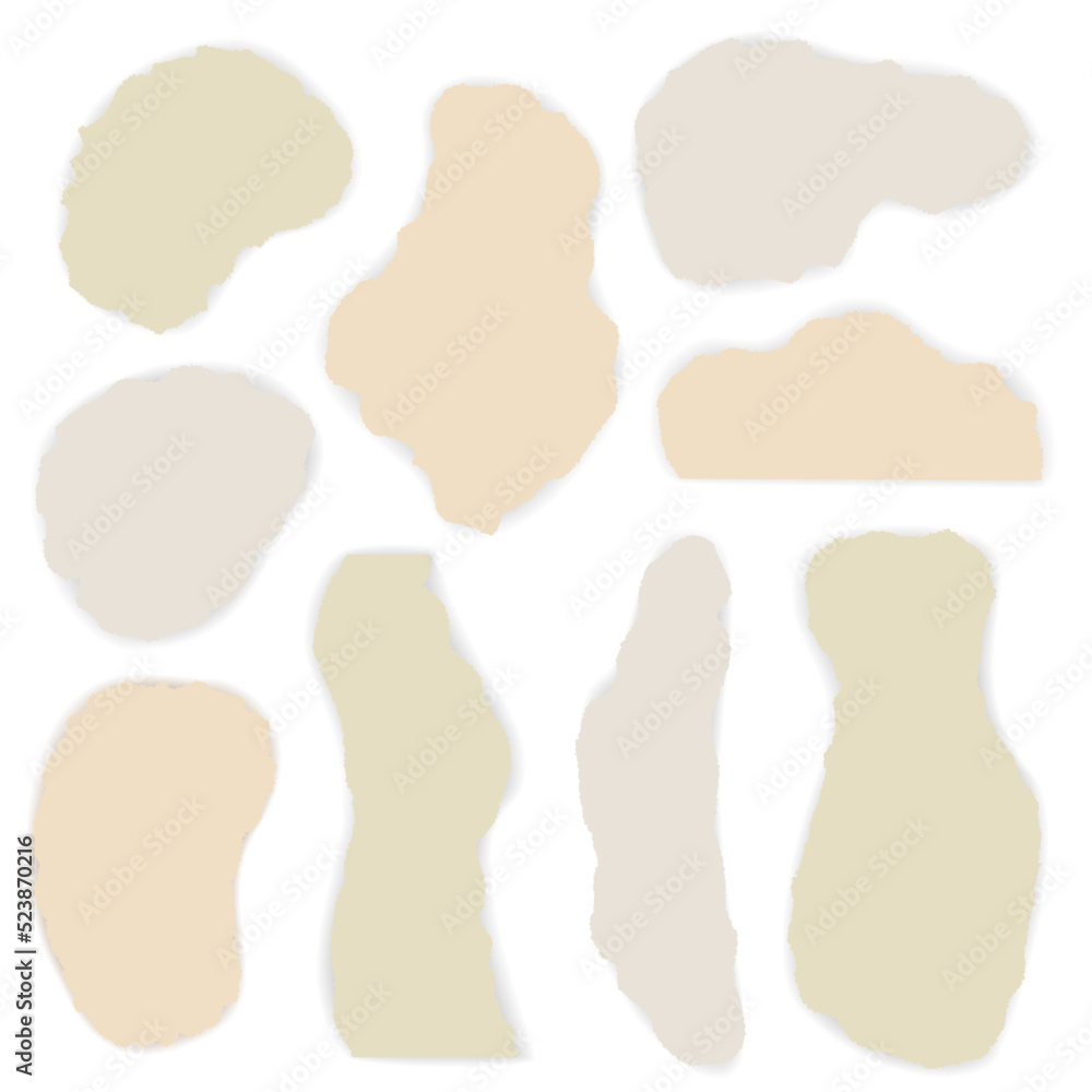 Vector torn pieces of old vintage paper. Nine empty elements with tear ...