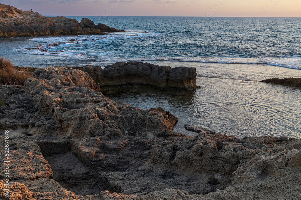Haifa, Israel, August 13, 2022, Tel Dor Park. Ruins of the ancient city ...