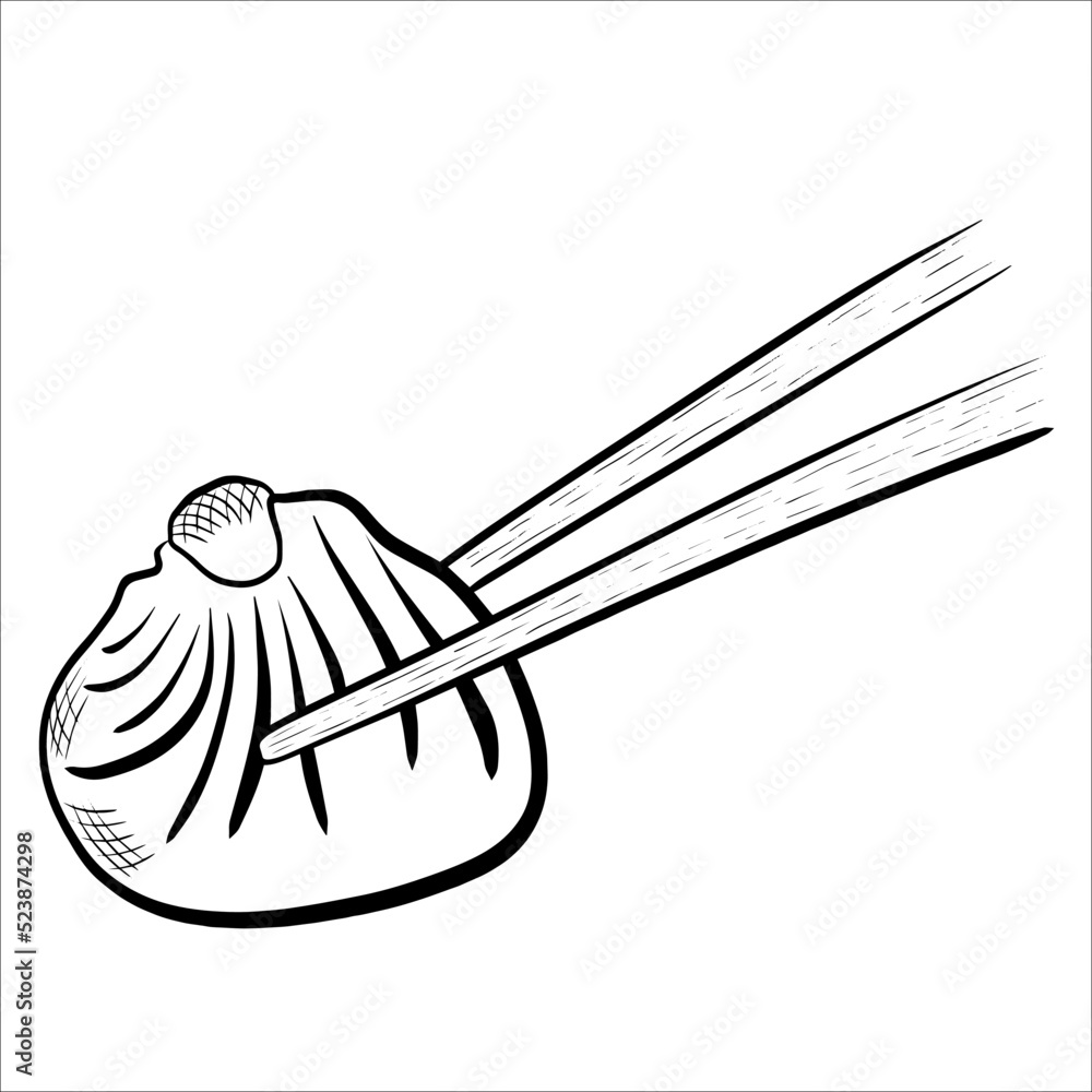 Chinese traditional dumplings. couple food. chopstick. circuit. sketch ...
