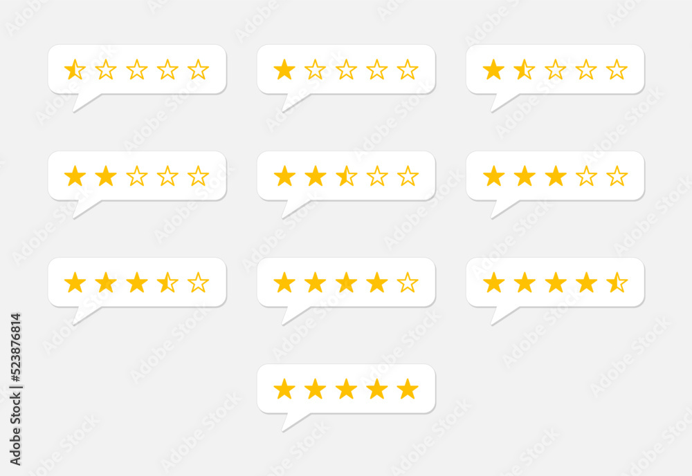 Star rating icons on gray background. One to five star halfling ...