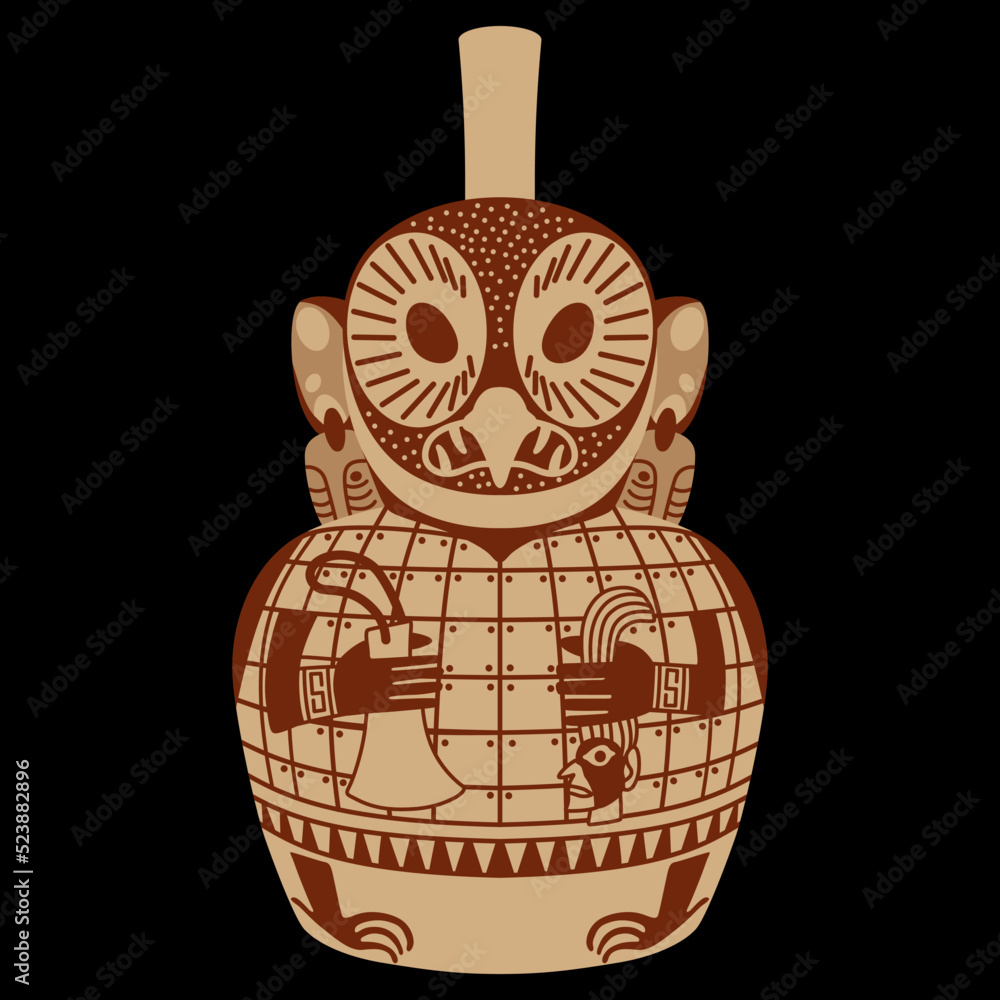 Ancient Peruvian vessel in a shape of owl. Native American art of ...