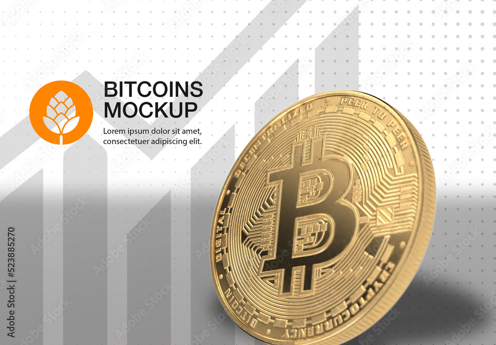 Golden Bitcoin Scene Mockup Stock Template | Adobe Stock