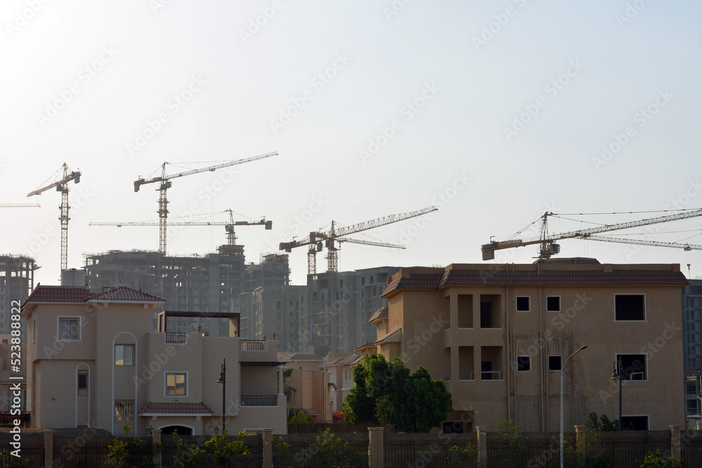 Giza, Egypt, June 6 2022: A construction site of new high rise in Egypt ...