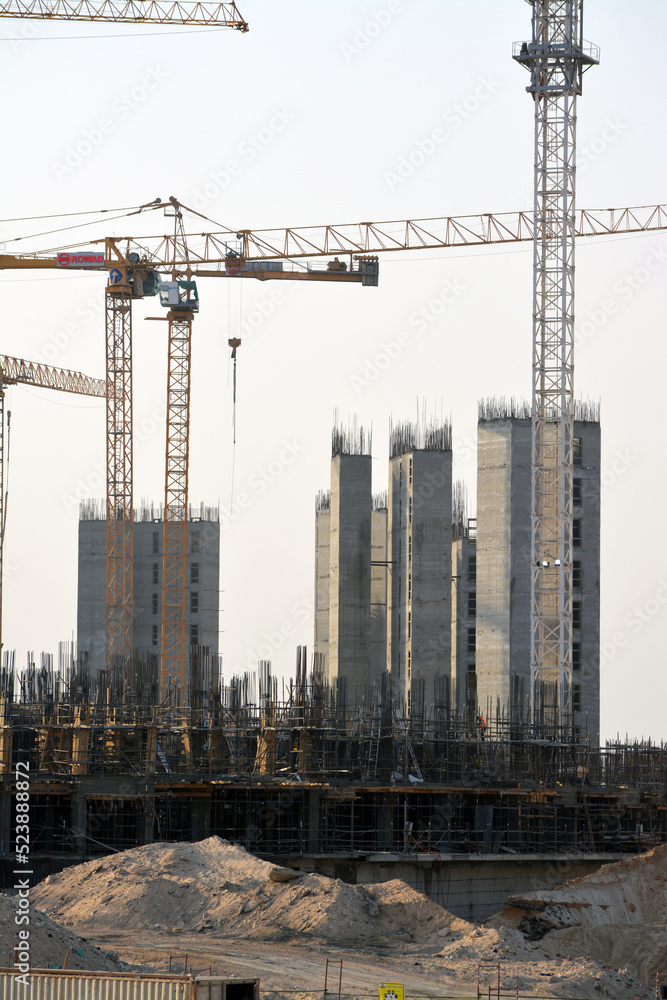 Giza, Egypt, June 6 2022: A construction site of new high rise in Egypt ...
