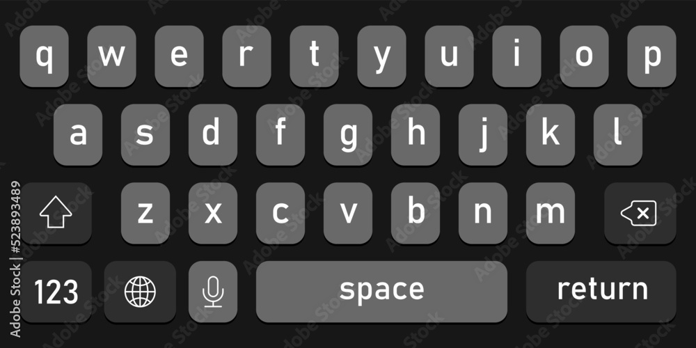 Screen smartphone keyboard. Mobile phone alphabet buttons keypad ...