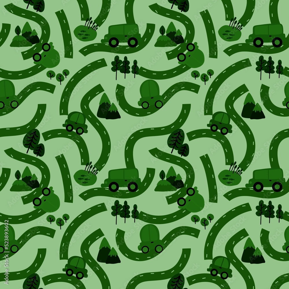 Cartoon kids seamless cars road pattern for child clothes print and ...