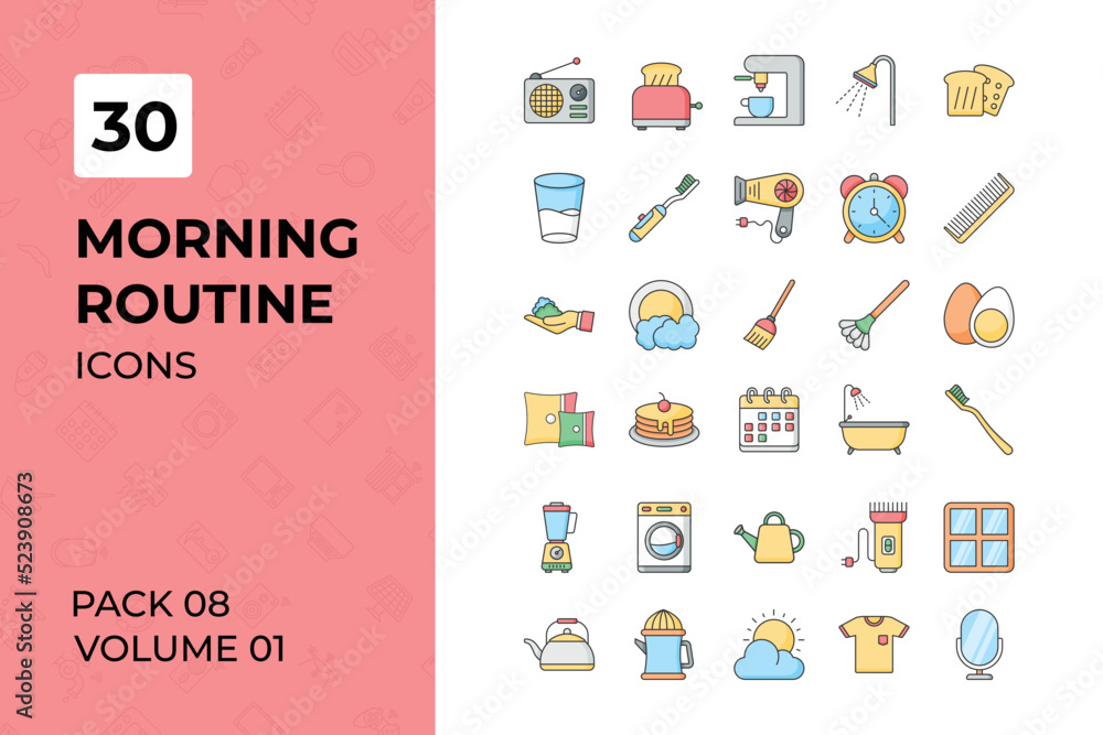 Morning Routine icons collection. Set contains such Icons as wake, wake ...