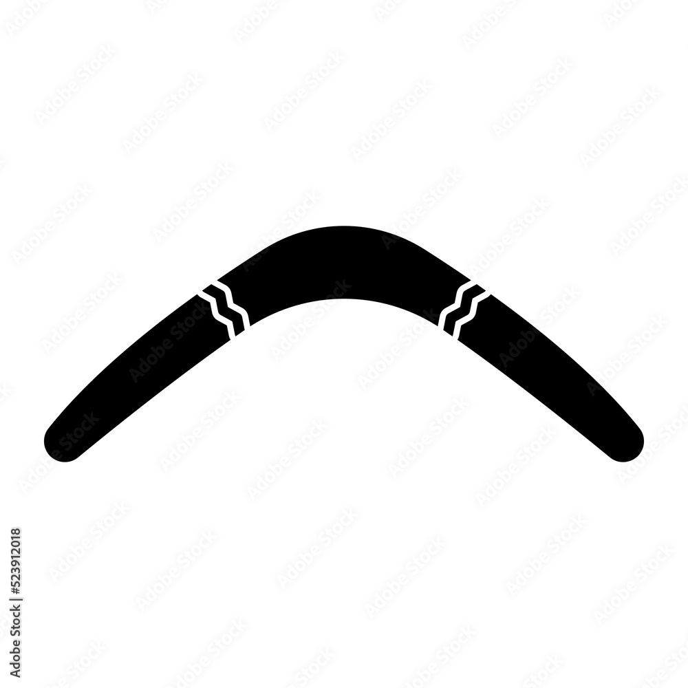 Boomerang icon. Black silhouette. Top view from front. Vector simple ...