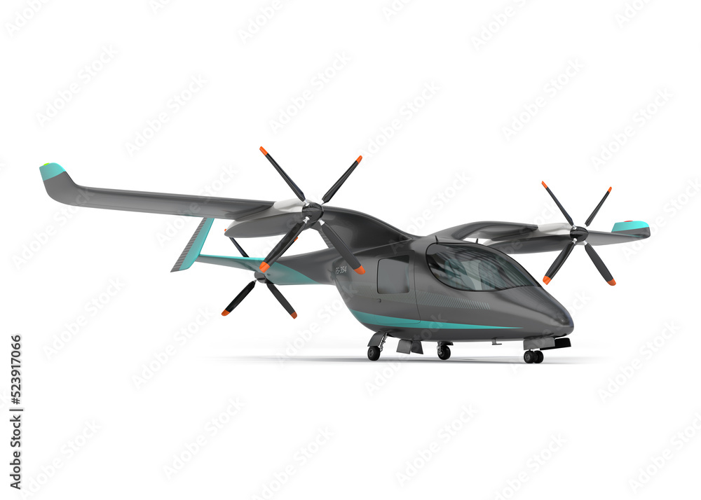 Electric VTOL passenger aircraft isolated on white background. Urban ...