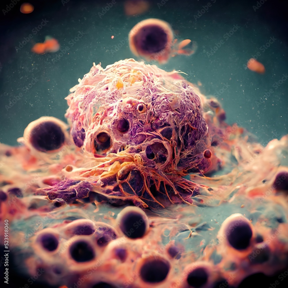 Cancer cells and cancerous malignant cell tumour growth in a human body ...