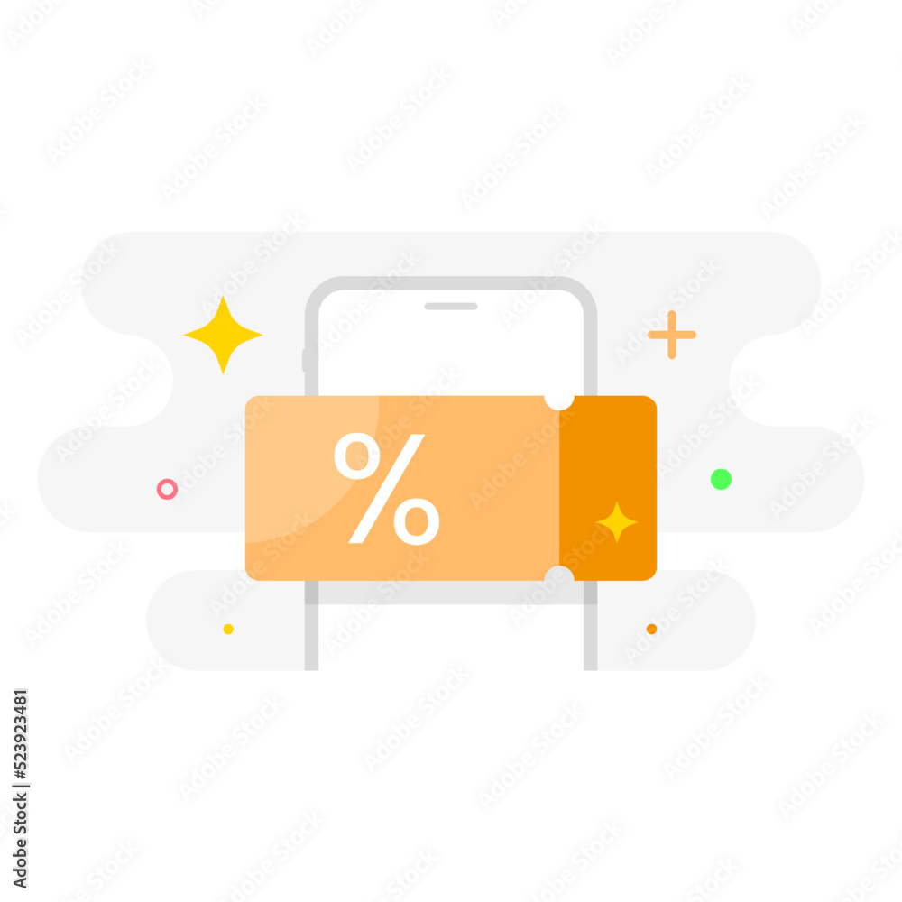 Digital voucher on smartphone screen concept illustration flat design ...
