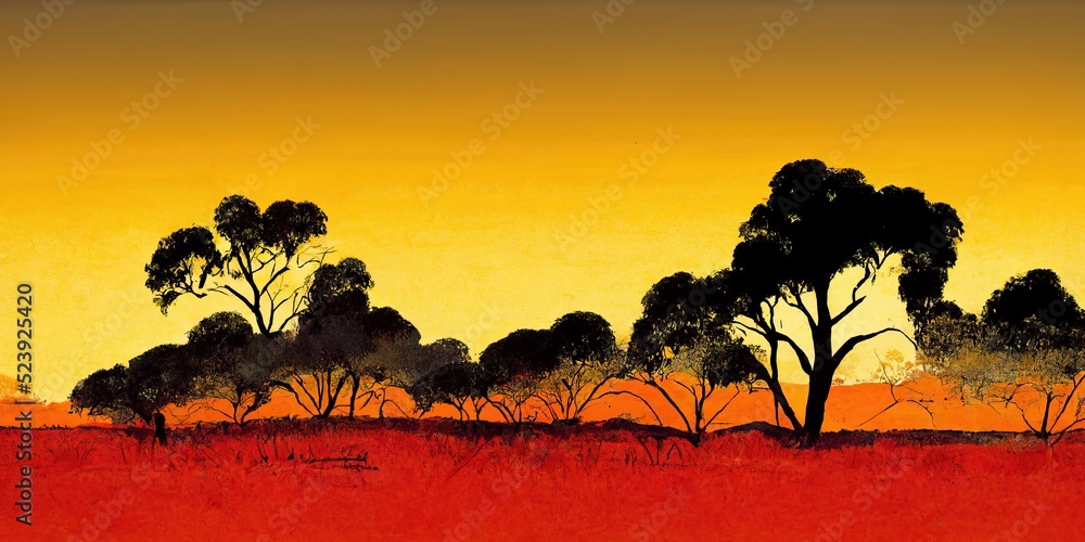 Outback Australia landscape silhouette Down Under, red sandy desert ...