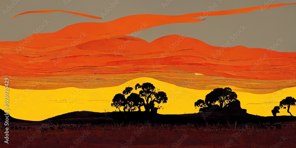 Outback Australia landscape silhouette Down Under, red sandy desert ...