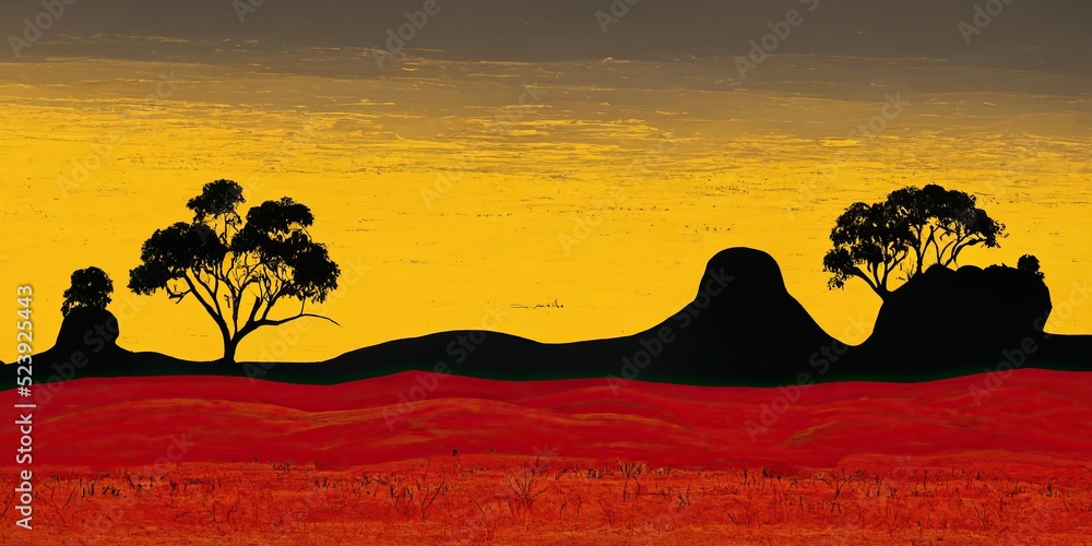 Outback Australia landscape silhouette Down Under, red sandy desert ...
