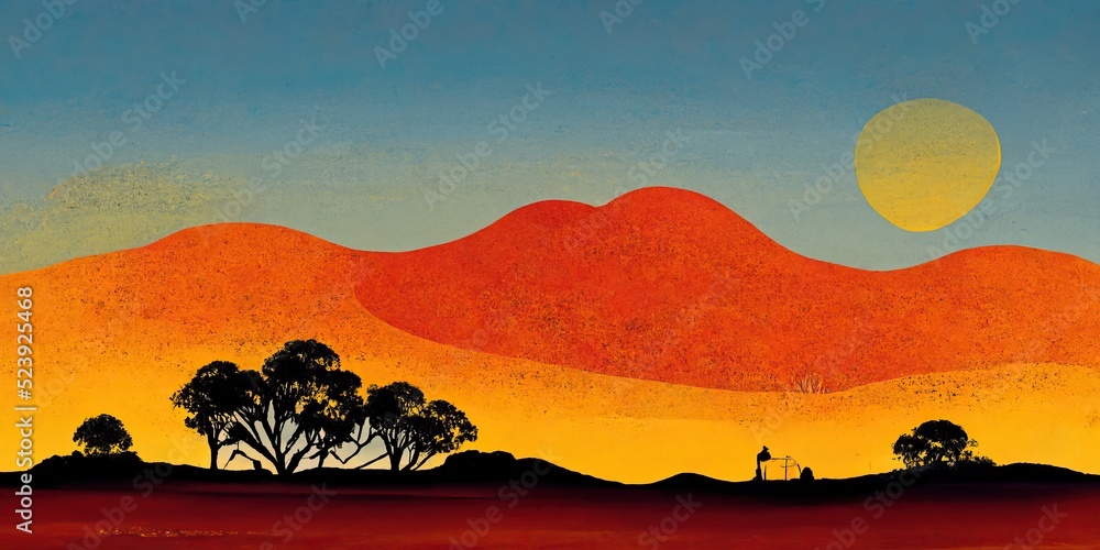 Outback Australia landscape silhouette Down Under, red sandy desert ...