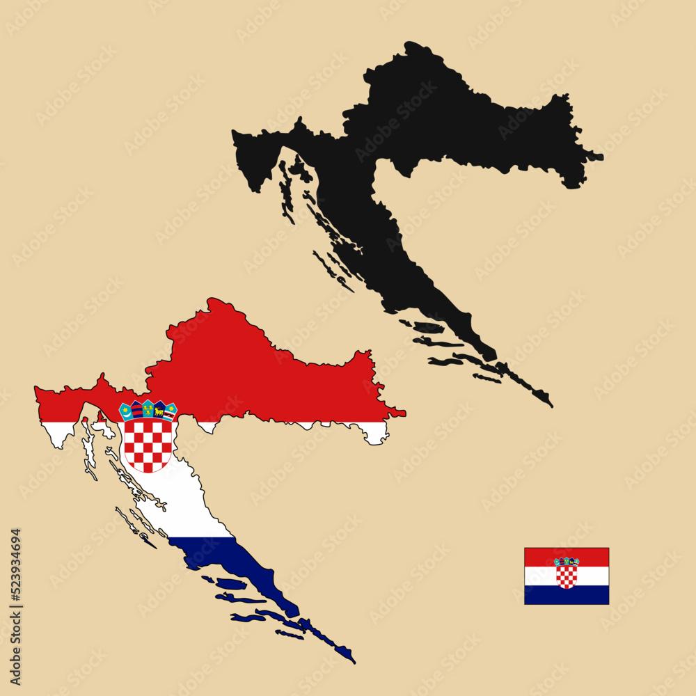 Vector of Croatia country outline map with flag set isolated on plain ...