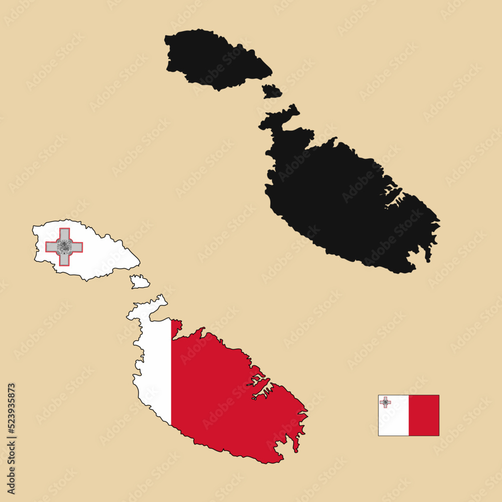 Vector of Malta country outline map with flag set isolated on plain ...