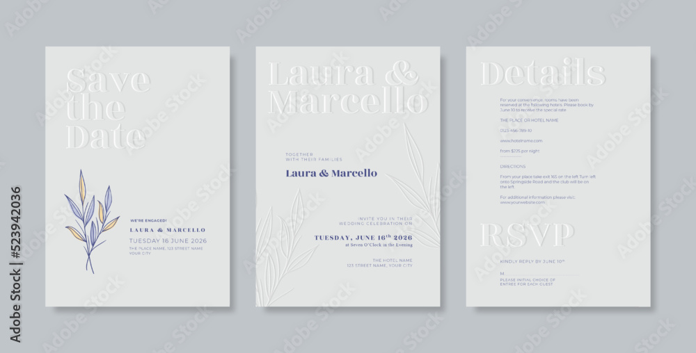 Engraved wedding card design with beautiful floral, luxury wedding ...