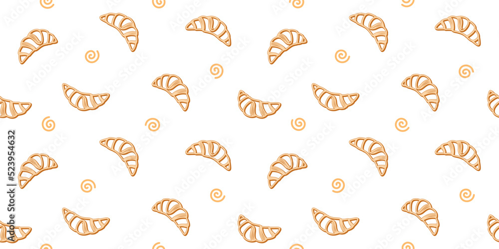 Decorative croissants and small spirals on a white background. Endless ...