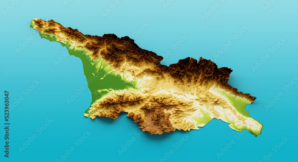 Georgia Map Shaded relief Color Height map on the sea Blue Background ...