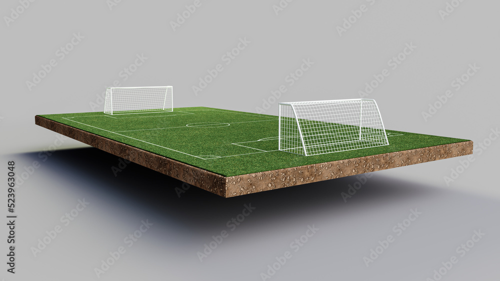 Football Soccer Field and Soccer Ball, Green Grass, Realistic, White ...