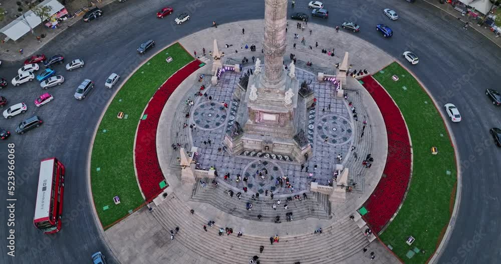 Mexico City Aerial v34 birds eye view drone fly around and around angel ...