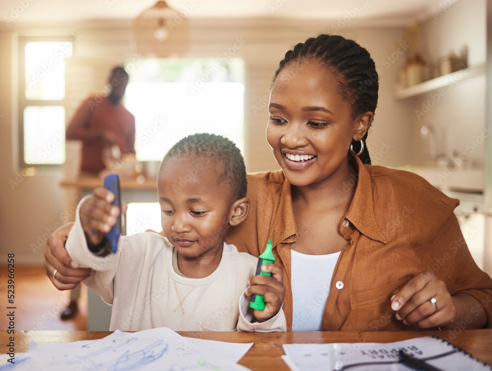 Child care, learning and education with mother teaching, playing and ...