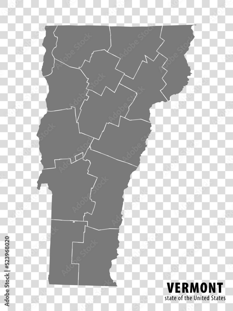 State Vermont map on transparent background. Blank map of Vermont with ...