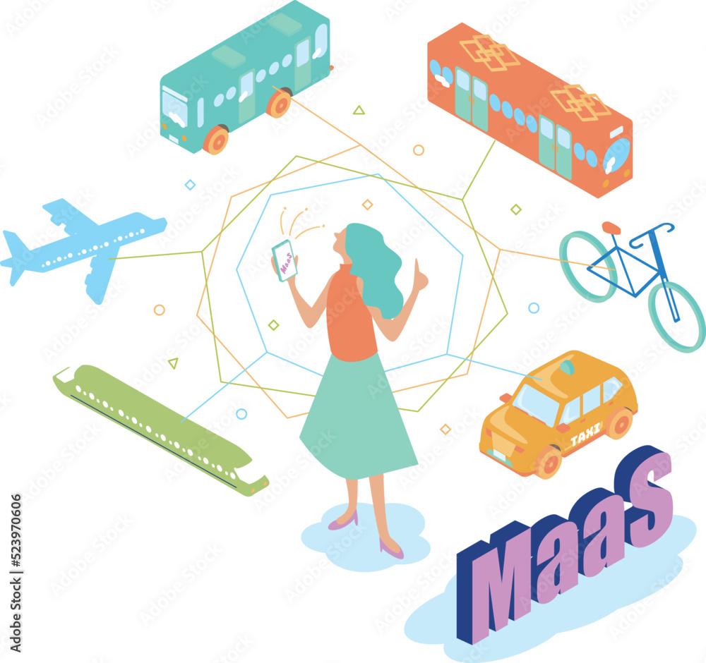 MaaS（マース：Mobility as a Service）のアイソメイラスト Stock Vector | Adobe Stock
