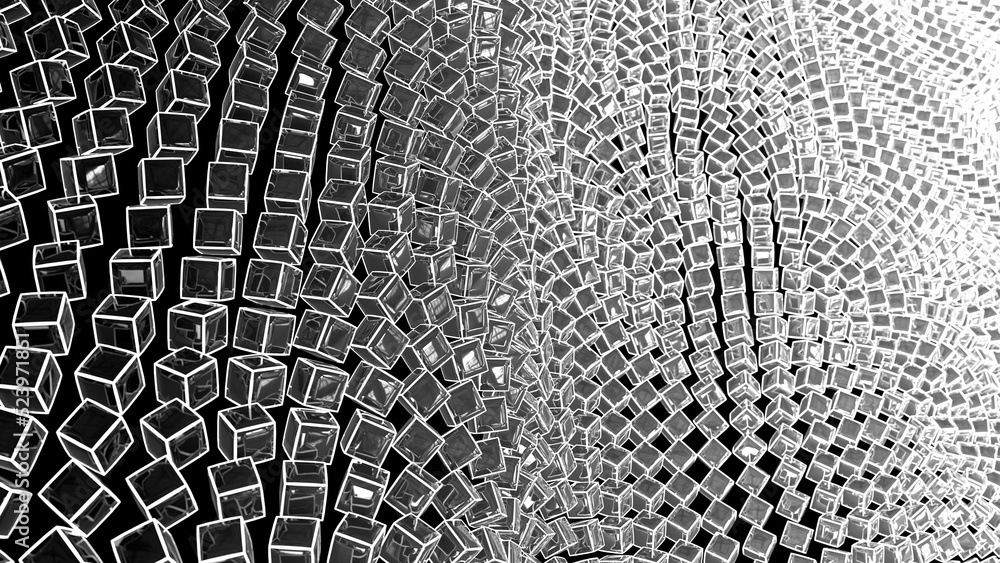 rendered simple-3D scene of series of stylized cubes with interesting ...