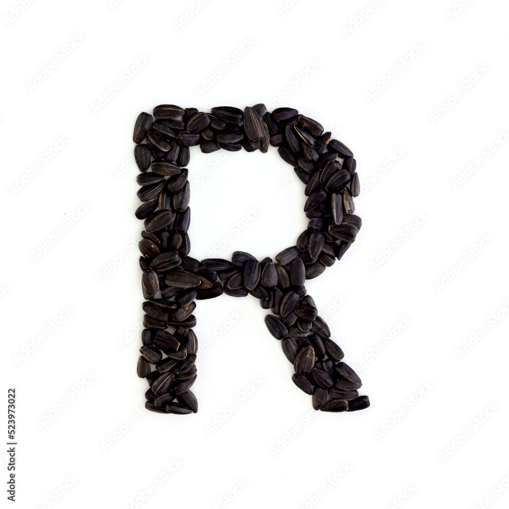 Capital letter R made from sunflower seeds. Alphabet made from ...