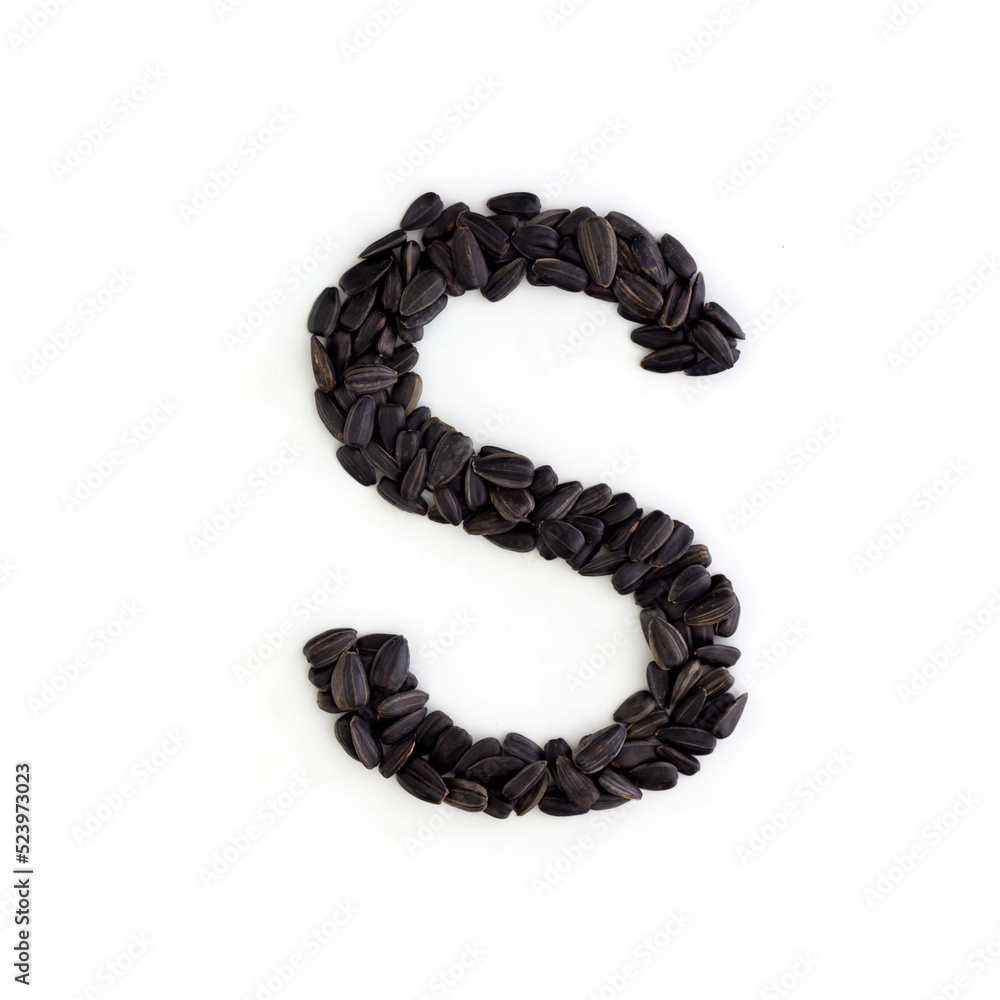 Capital letter S made from sunflower seeds. Alphabet made from ...