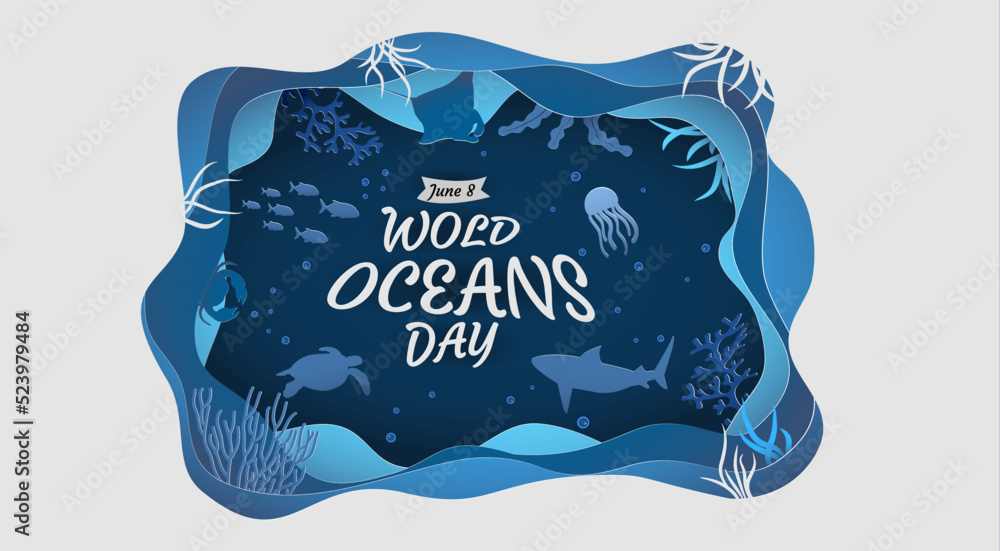 World oceans day to help protect and conserve world oceans.Vector paper ...