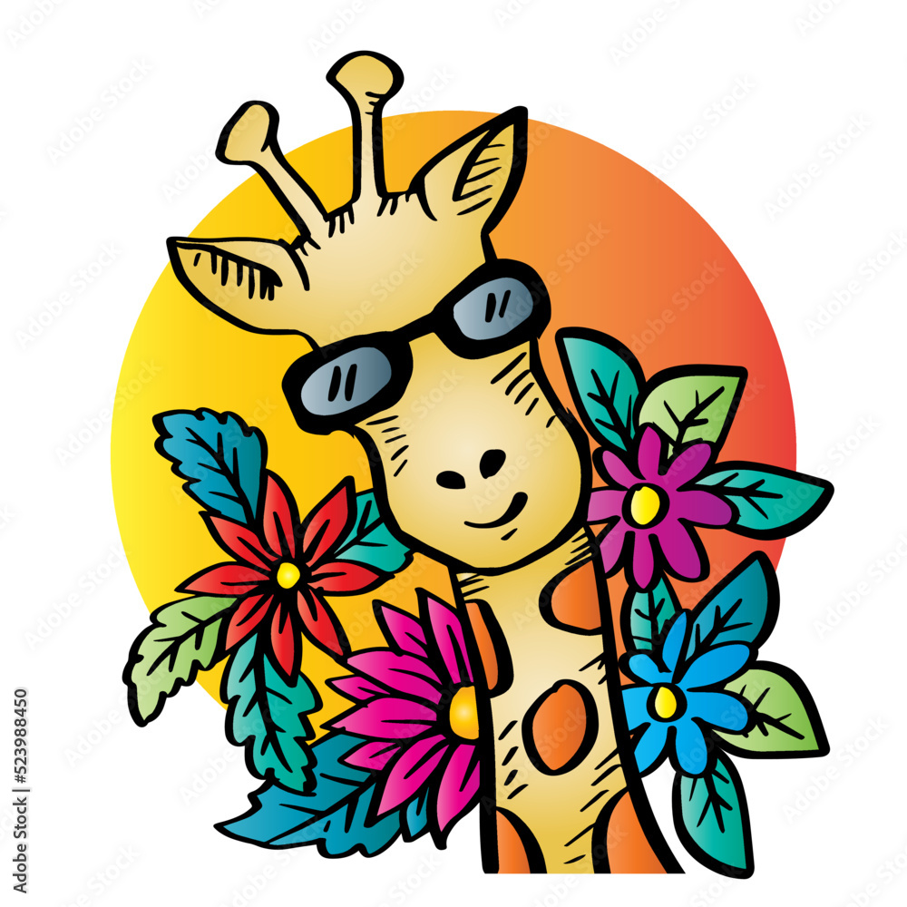 Cartoon cute giraffe face with sunglasses Stock Vector | Adobe Stock