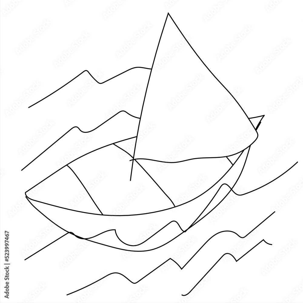 Vector illustration. Basic black lines of boats and water. Simple boat ...