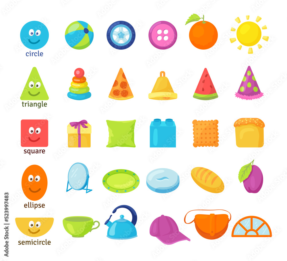 Figures and objects of different shapes vector illustrations set. Items ... Figures and objects of different shapes vector illustrations set. Items ...