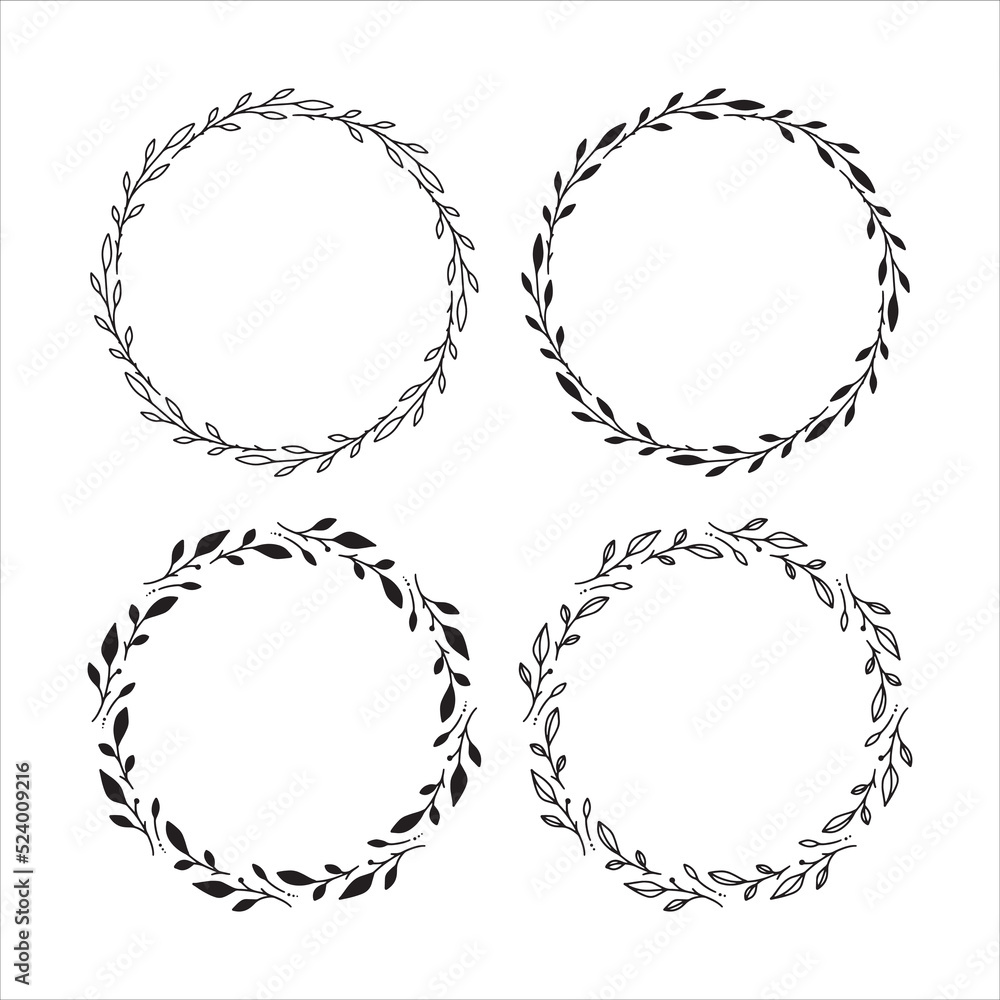 Vecteur Stock Set of 4 hand drawn spring wreaths isolated on white ...