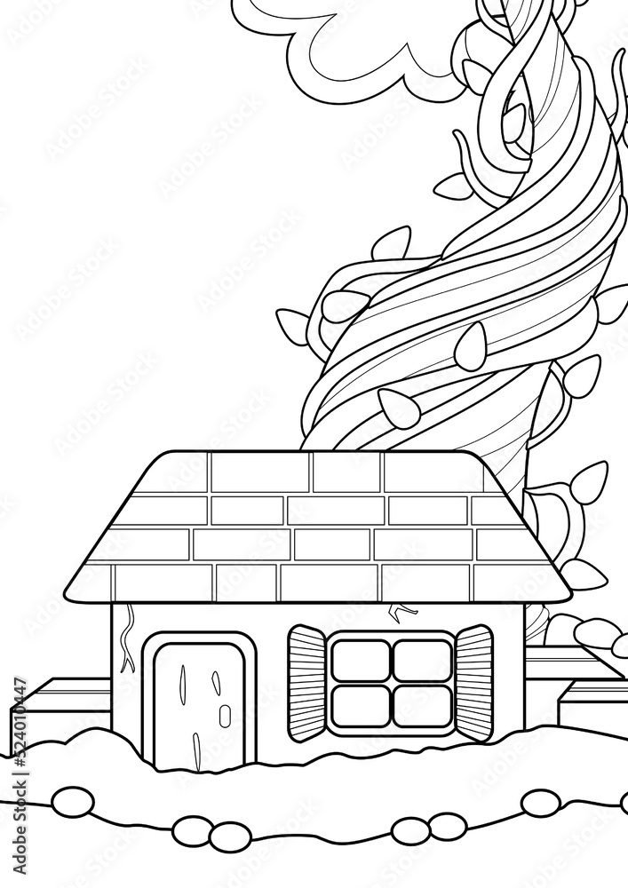Jack and The Beanstalk House Coloring Pages A4 for Kids and Adult Stock ...