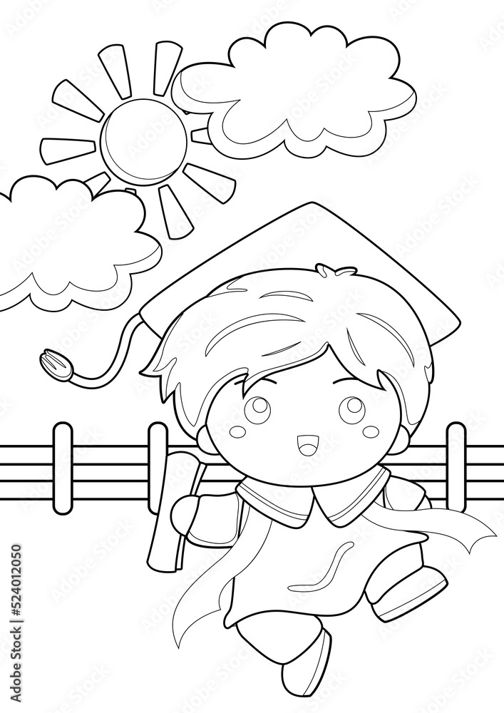Happy Graduation Kids Coloring Pages A4 for Kids and Adult Stock ...