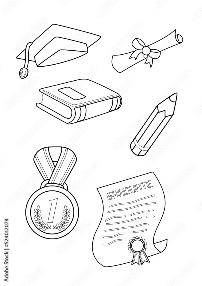 Medal and Certificate Graduate Coloring Pages A4 for Kids and Adult ...