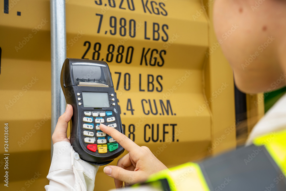 Woman Manager Using Credit Card Swipe Machine for checking code of ...