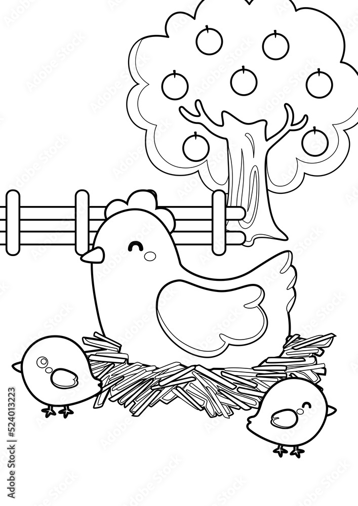 Cute Farm Animal Coloring Pages A4 for Kids and Adult Stock ...