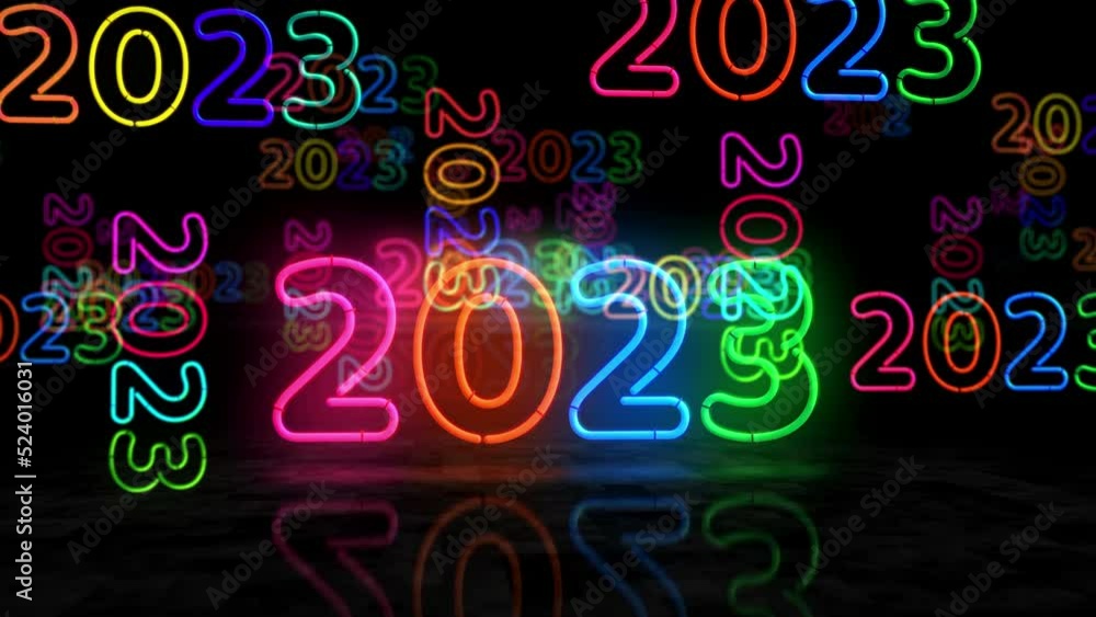 2023 year symbol neon glowing symbol. Light color bulbs sign. Abstract ...