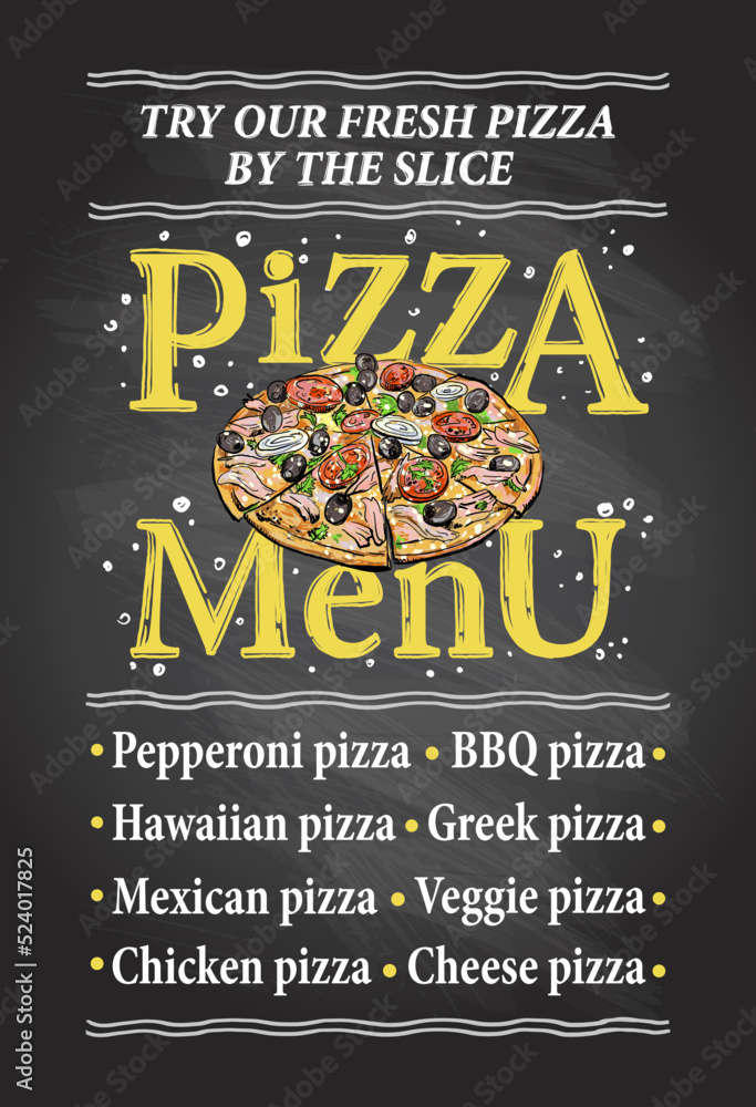 Pizza menu chalkboard display mockup Stock Vector | Adobe Stock