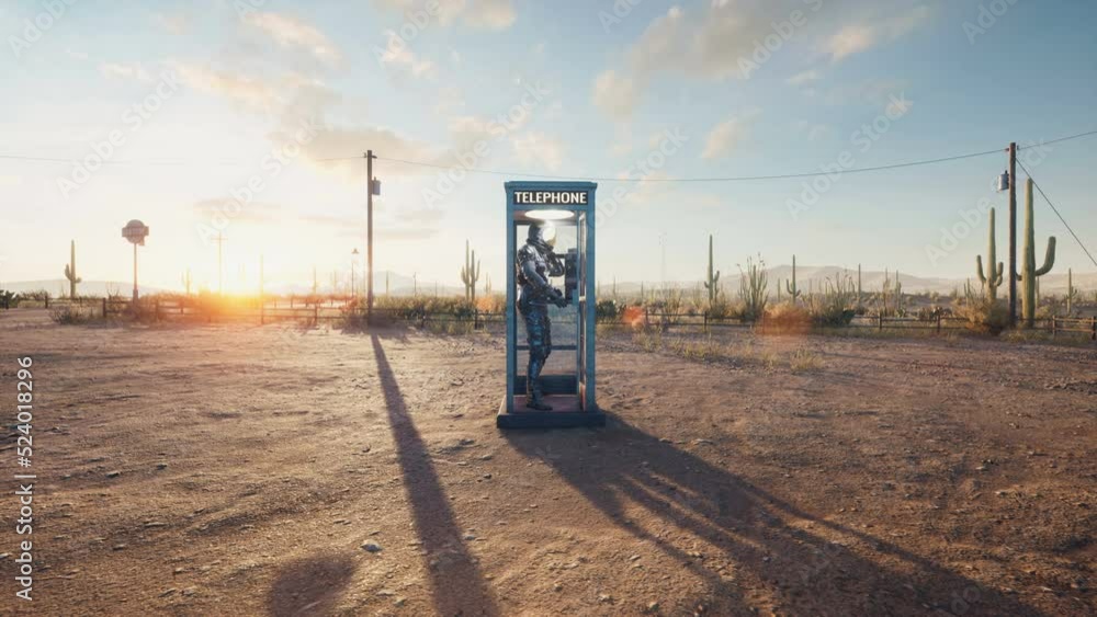 An astronaut calls a vintage telephone to announce his return to Earth ...