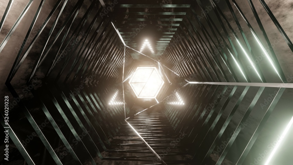 3d Rendering. Flight in abstract sci-fi tunnel. Futuristic motion ...
