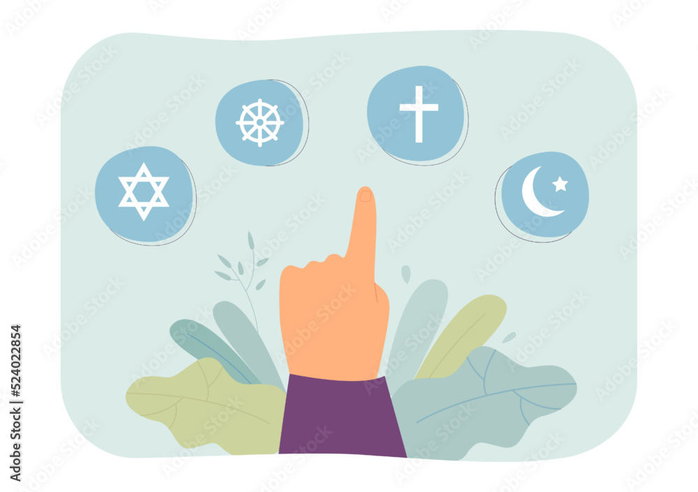 Finger pointing to signs of world religions Stock Vector | Adobe Stock