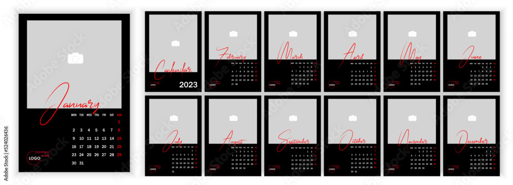Wall Monthly Photo Calendar 2023. Simple monthly vertical photo ...