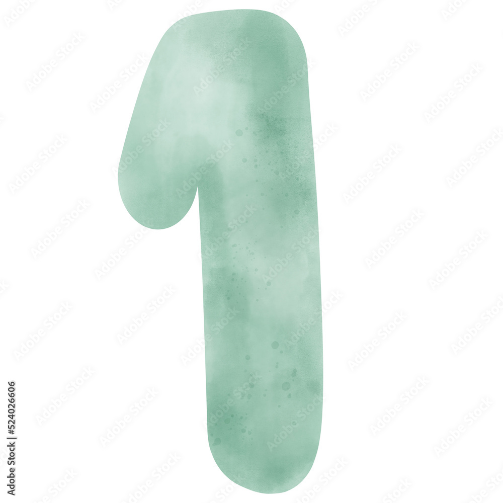 Watercolor alphabet handdrawn of number 1 Stock Illustration | Adobe Stock