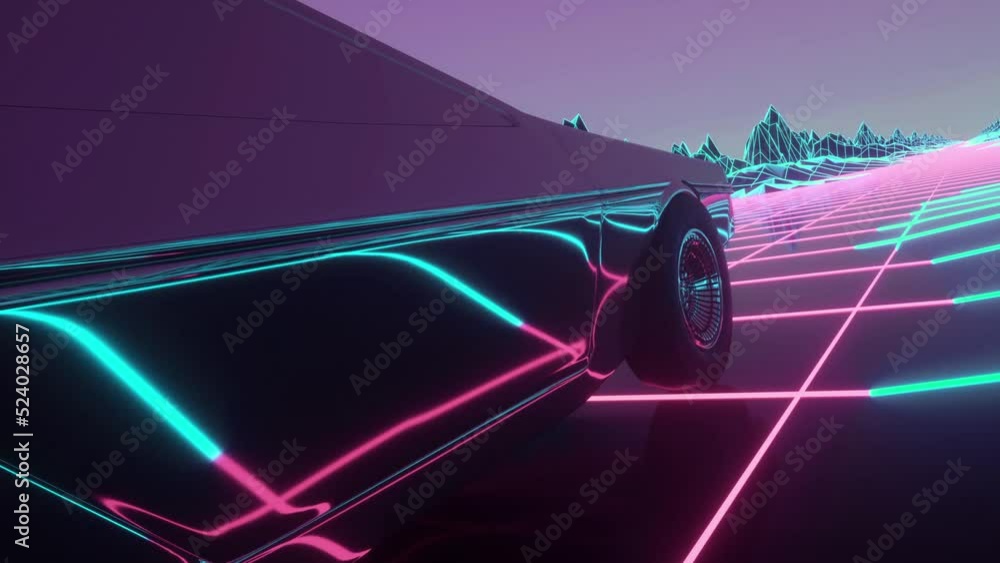 Car in neon cyberpunk style. 80s retrowave background animation. Retro ...